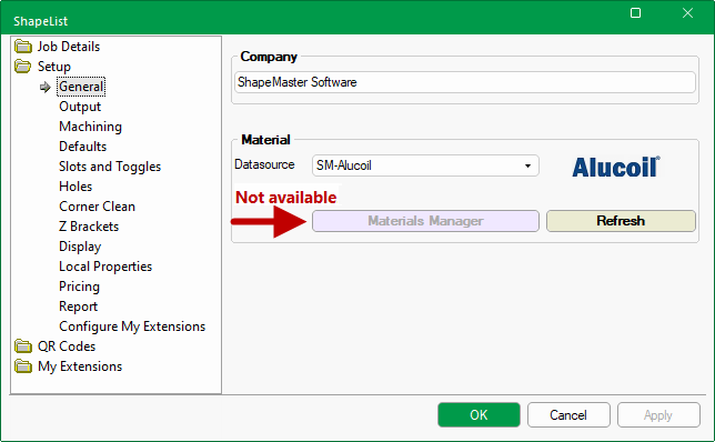 Setup Materials using Materials Manager