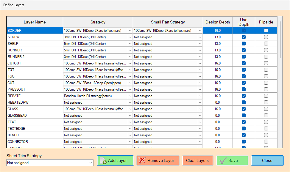 CNC Define Layers
